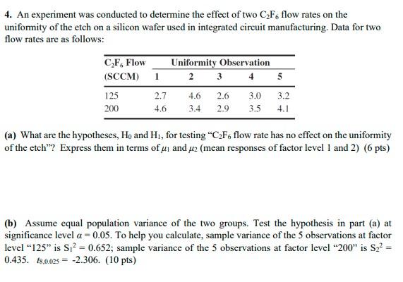 Solved 4. An experiment was conducted to determine the | Chegg.com