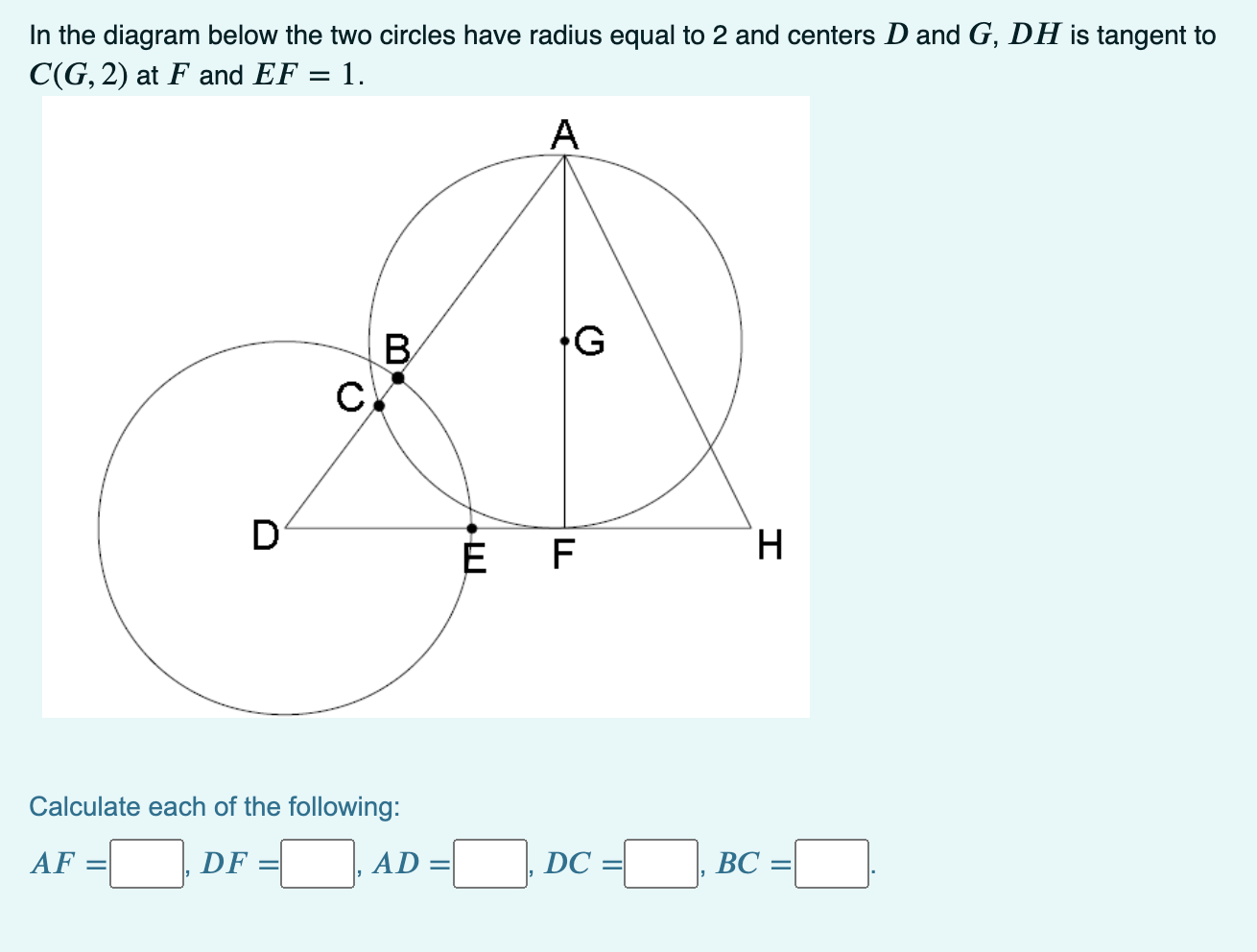 Solved In the diagram below the two circles have radius | Chegg.com