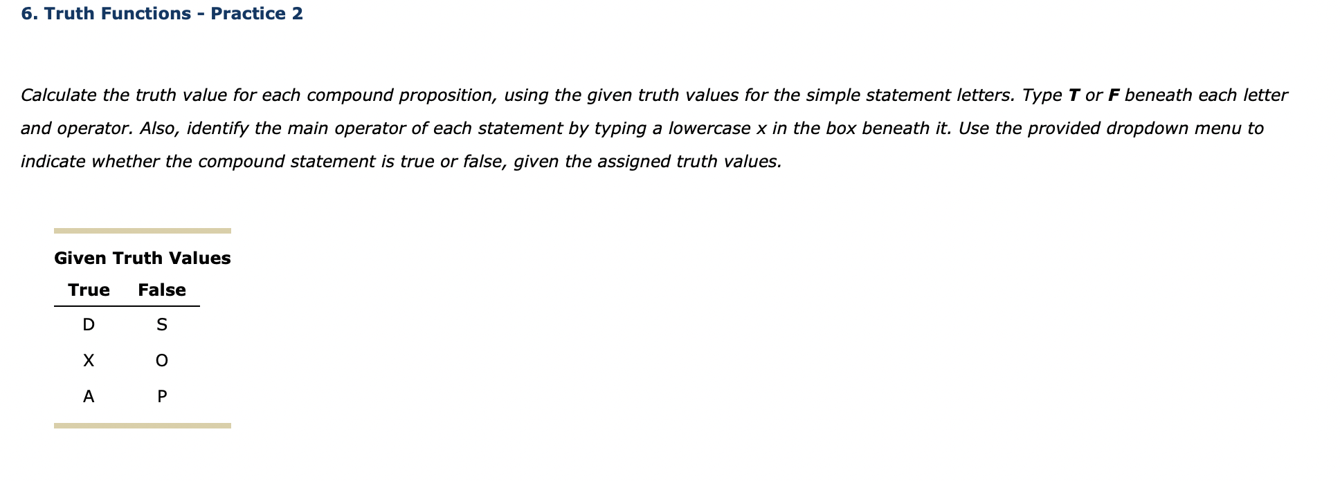 Calculate the truth value for each compound | Chegg.com