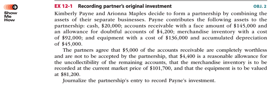 Solved EX 12-1 Recording partner's original investment | Chegg.com
