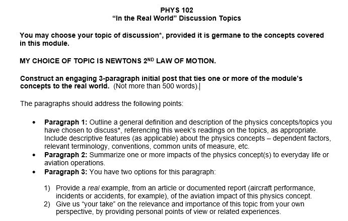 Solved PHYS 102 "In the Real World" Discussion Topics You | Chegg.com