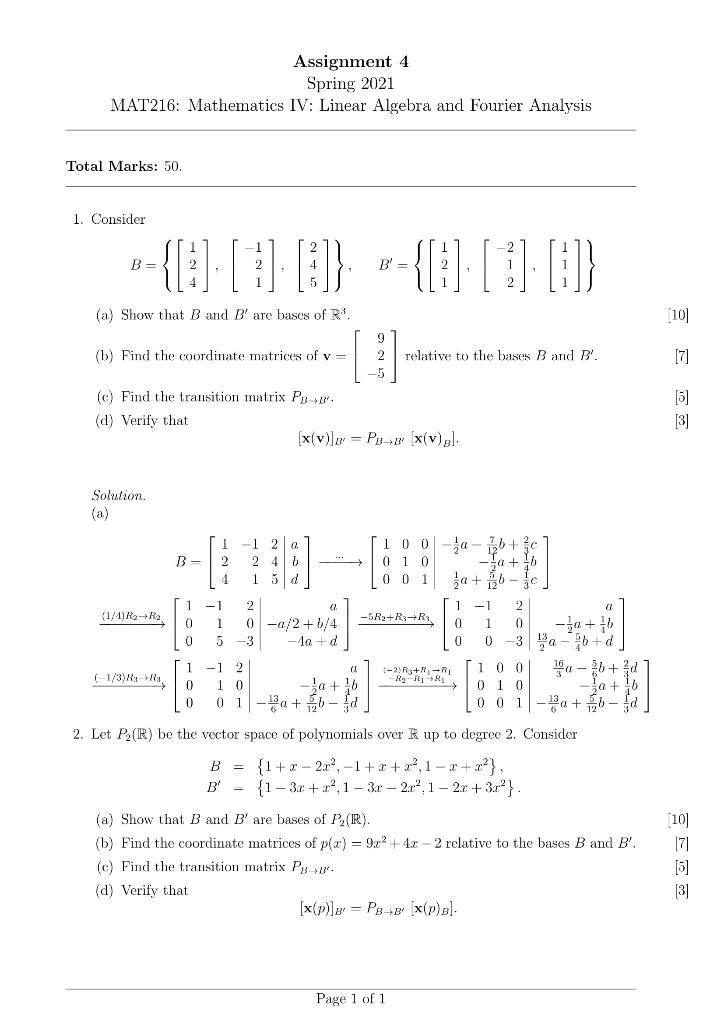 Solved Assignment 4 Spring 2021 MAT216: Mathematics IV: | Chegg.com