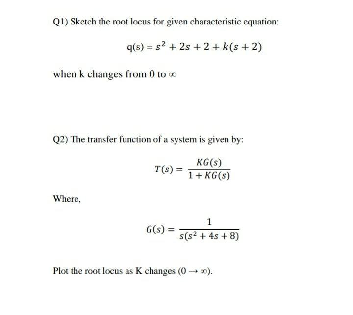 Solved Q1) Sketch the root locus for given characteristic | Chegg.com