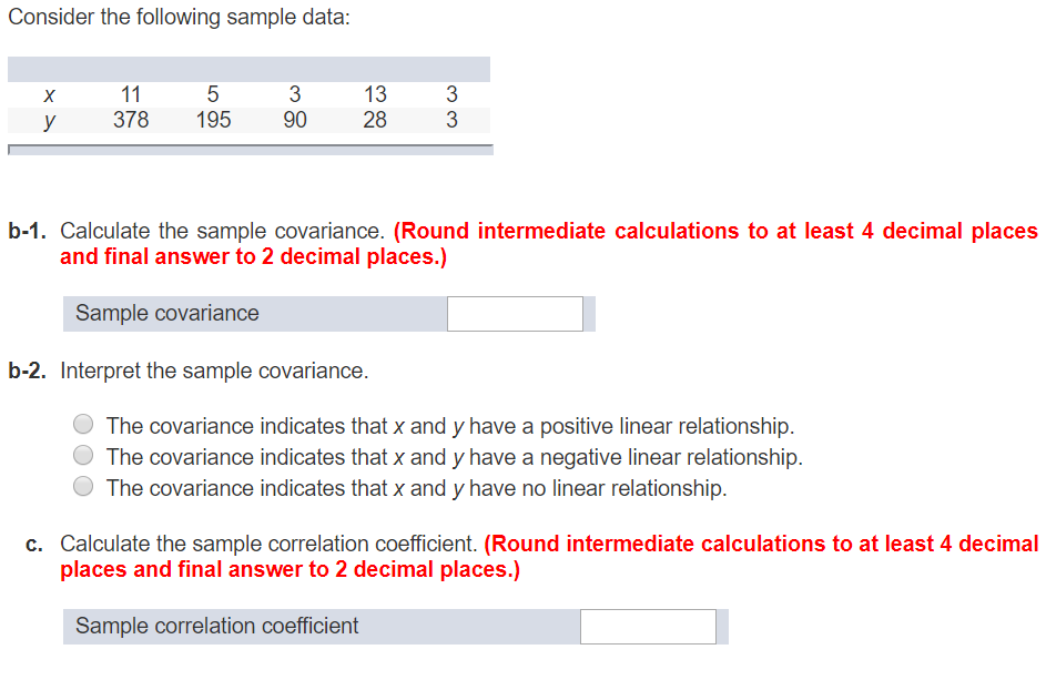 Solved Consider the following sample data: 3 13 3 y 378 195 | Chegg.com