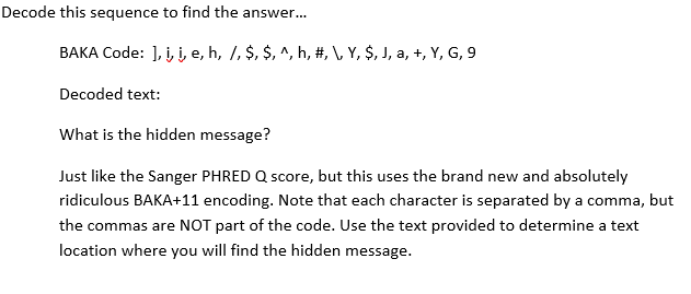 Decode this sequence to find the answer... BAKA Code: | Chegg.com