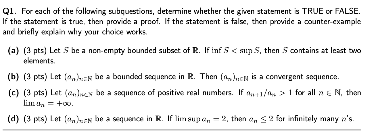 Solved Q1. For each of the following subquestions, determine | Chegg.com