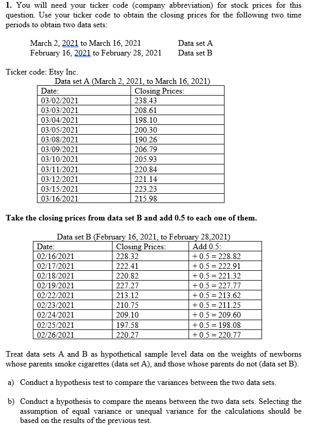 Solved 1. You will need your ticker code (company | Chegg.com