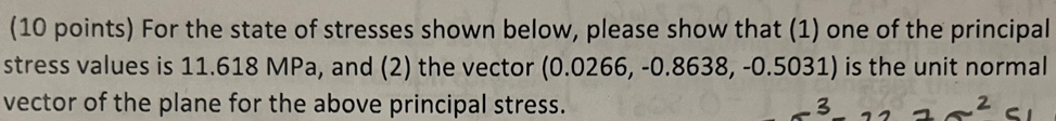 Solved (10 points) For the state of stresses shown below, | Chegg.com