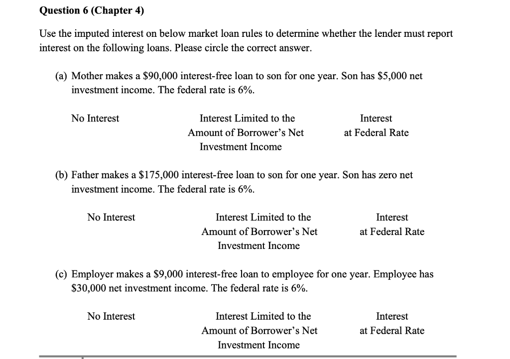 Solved Use the imputed interest on below market loan rules | Chegg.com