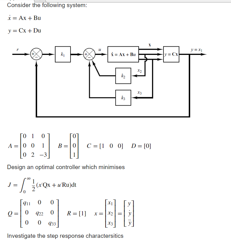 Solved Consider the following system: x˙=Ax+Buy=Cx+Du | Chegg.com