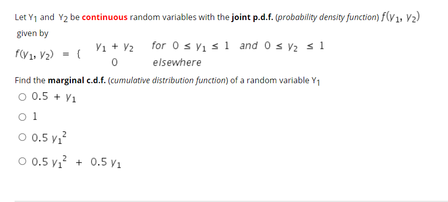 Solved Let Y1 and Y2 be continuous random variables with the | Chegg.com