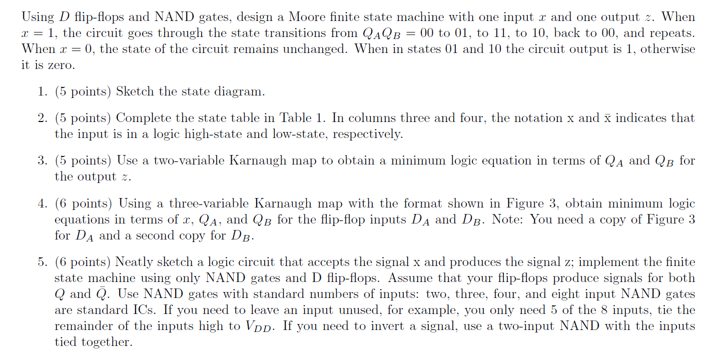 Solved = Using D flip-flops and NAND gates, design a Moore | Chegg.com