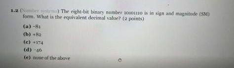 Solved 1.2 Comics) The eight-bit binary number 10101110 is | Chegg.com