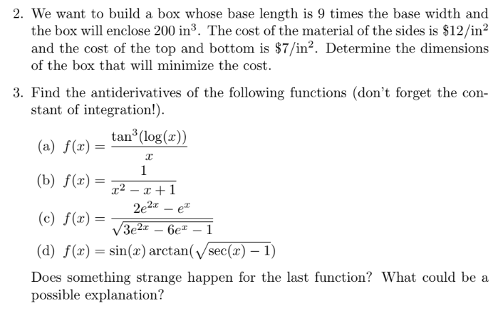 Solved 2. We want to build a box whose base length is 9 | Chegg.com