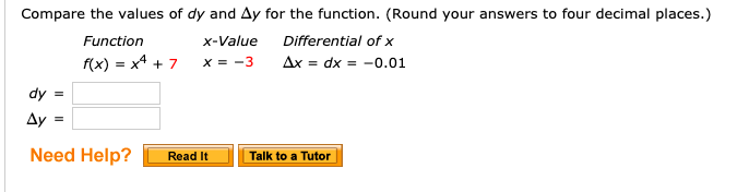Solved Compare the values of dy and Ay for the function. | Chegg.com