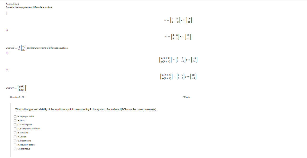 Solved Part 3 of 3 - 3 Consider the two systems of | Chegg.com