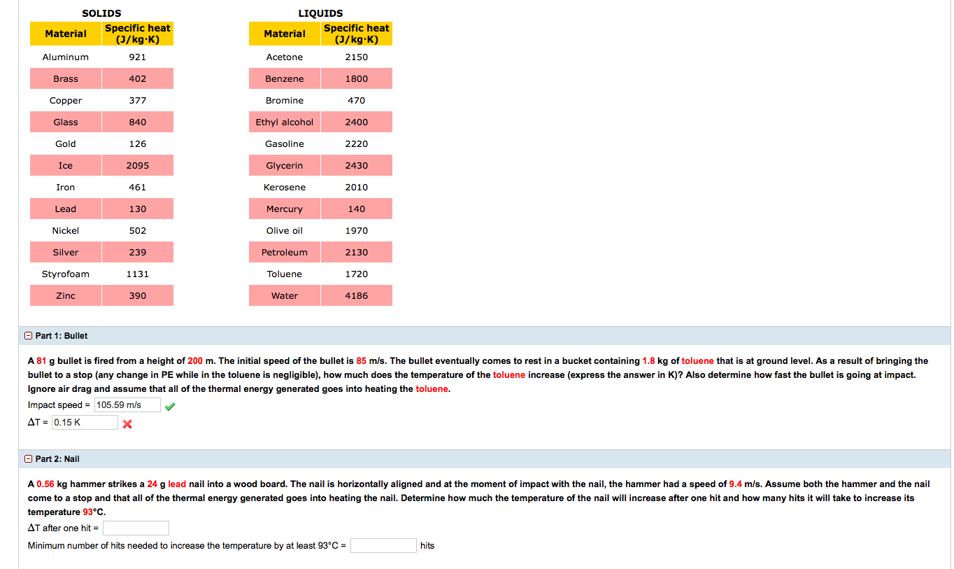 Solved SOLIDS Material Specific heat (J/kg.K) Aluminum 921 | Chegg.com