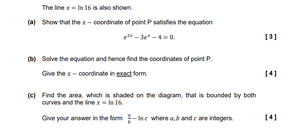 Solved y y = ex + 1 NOT TO SCALE P i y = 4e¯x +4 > x x = ln | Chegg.com