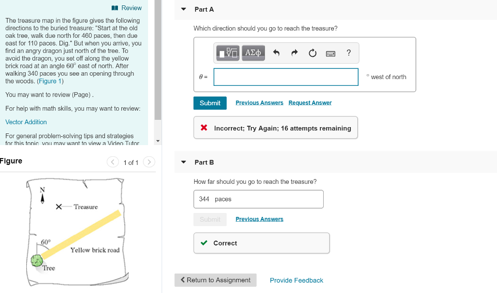 Solved Revieww Part A The treasure map in the figure gives | Chegg.com