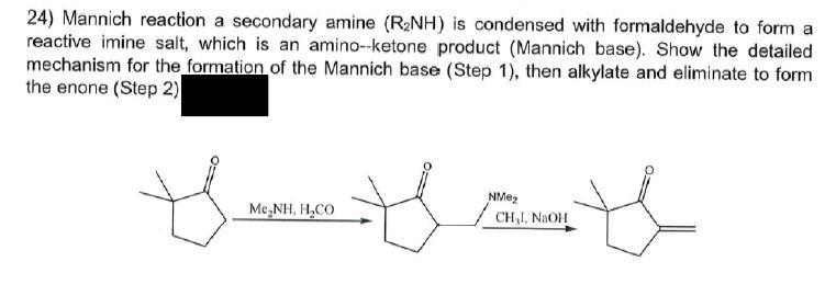 Solved 24) Mannich reaction a secondary amine (R2NH) is | Chegg.com