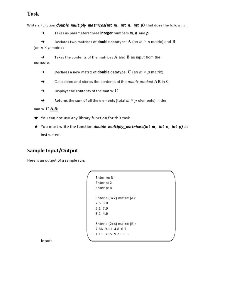Solved In this program, we will perform matrix | Chegg.com
