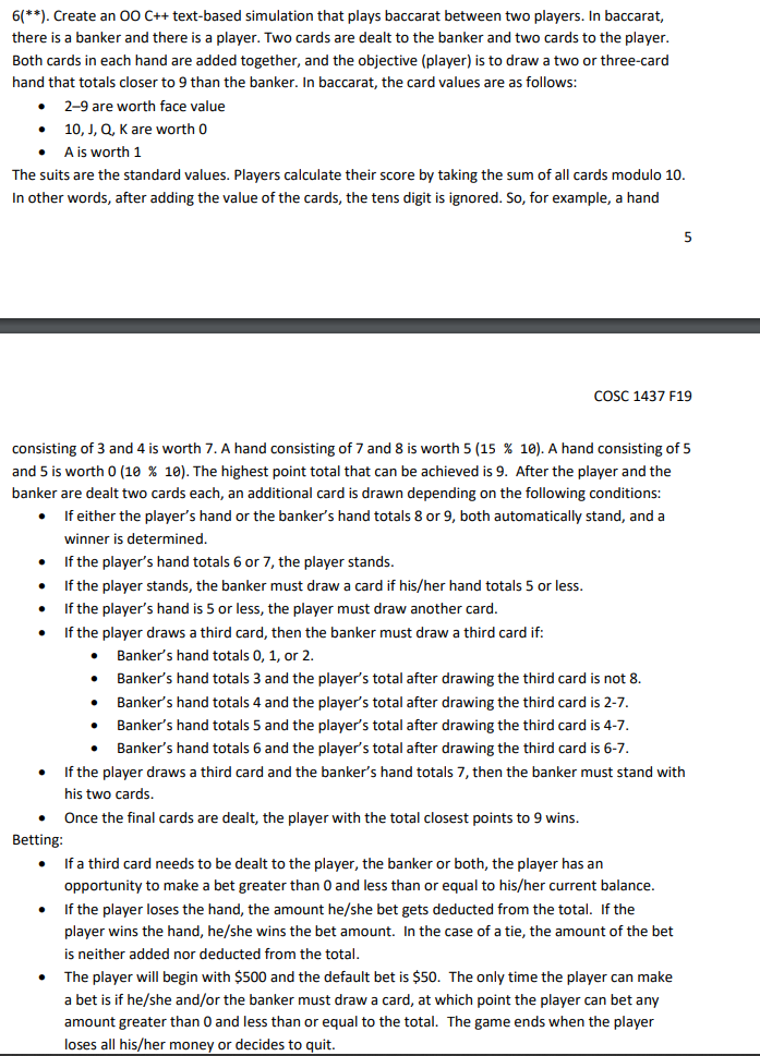 6(**). Create an OO C++ text-based simulation that | Chegg.com