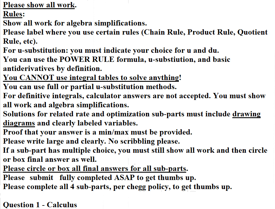 Solved Please show all work. Rules: Show all work for | Chegg.com