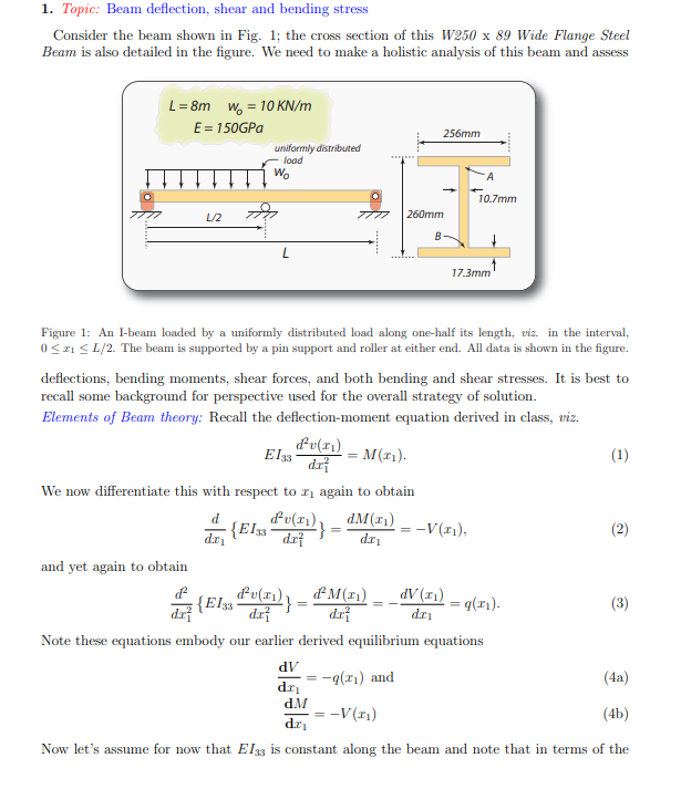 Solved 1. Topic: Beam deflection, shear and bending stress | Chegg.com