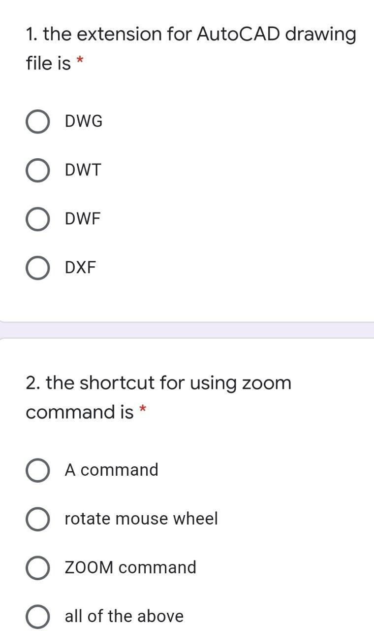 Solved 1. the extension for AutoCAD drawing file is * DWG | Chegg.com