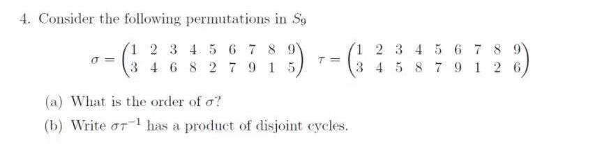 Solved 4. Consider the following permutations in Sg 0 1 2 3 | Chegg.com