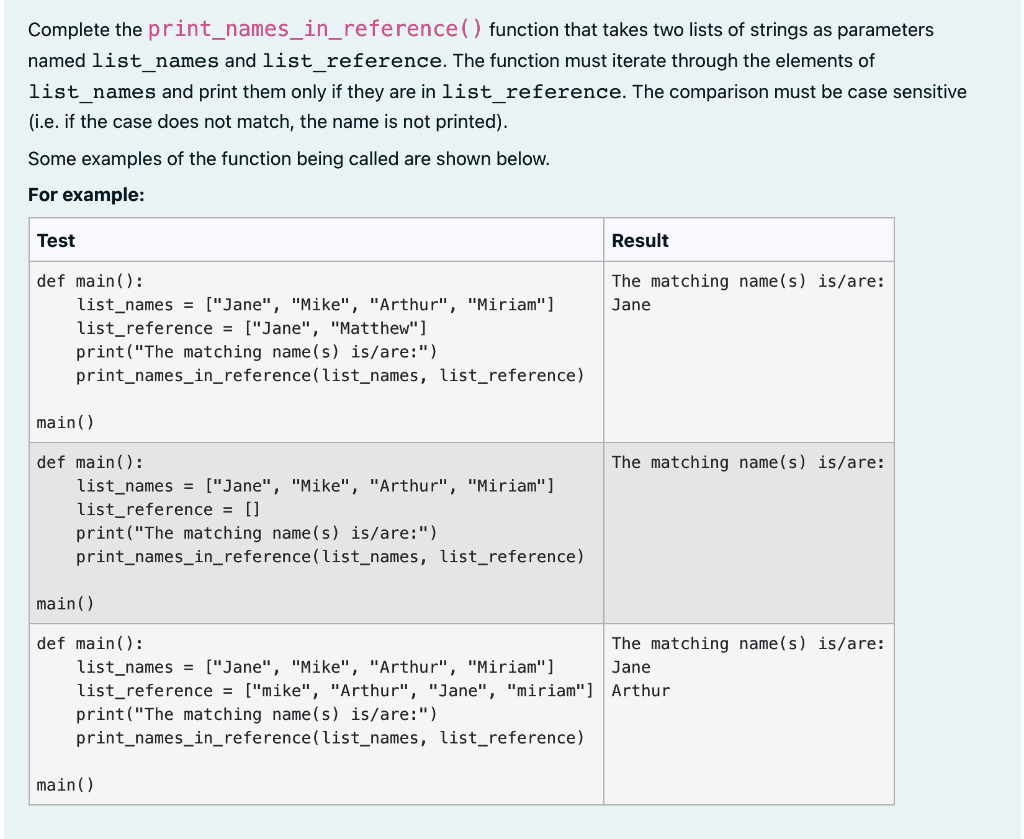Solved Complete the print_names_in_reference () function | Chegg.com