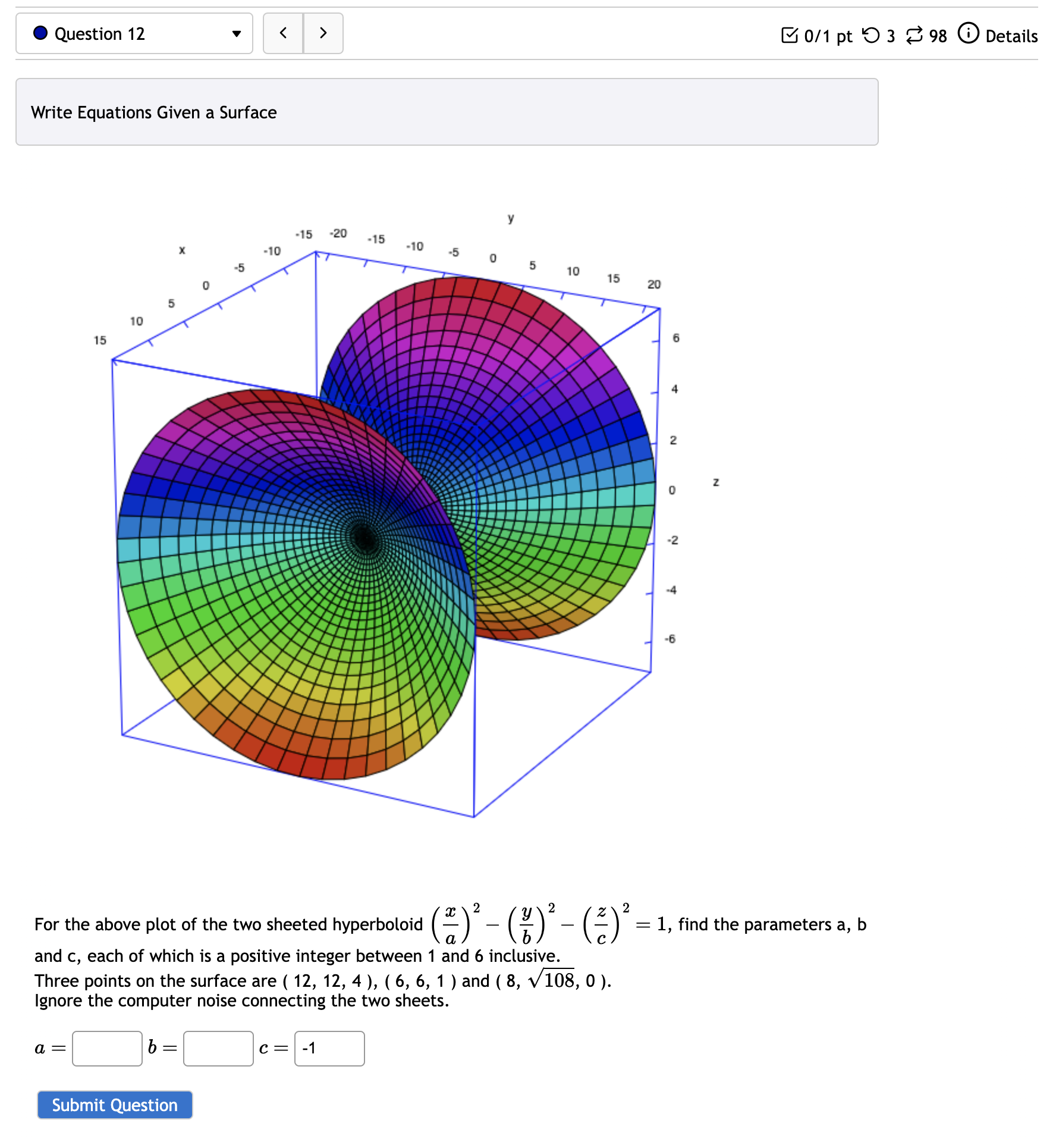 Write Equations Given a Surface For the above plot of | Chegg.com