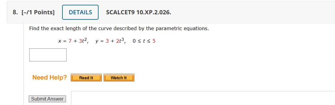 Solved Points] SCALCET9 10.XP.2.026. nd the exact length of | Chegg.com