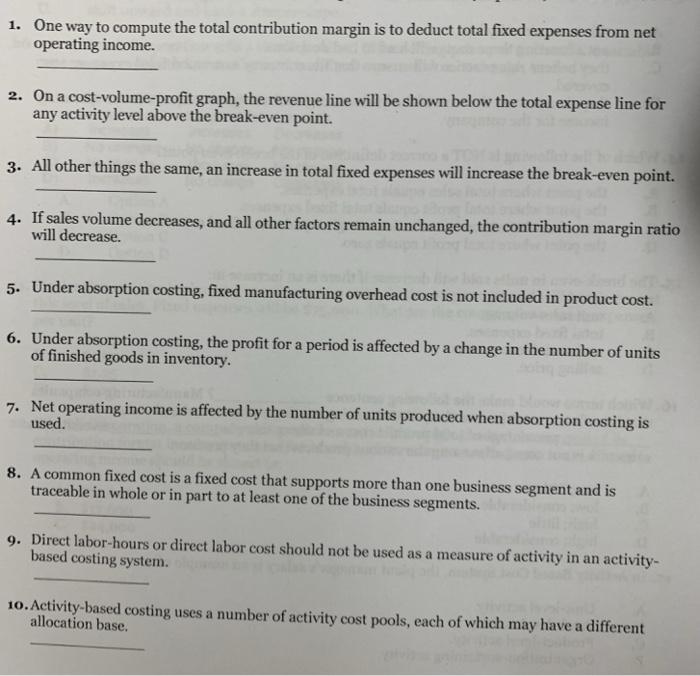 Solved One way to compute the total contribution margin is | Chegg.com