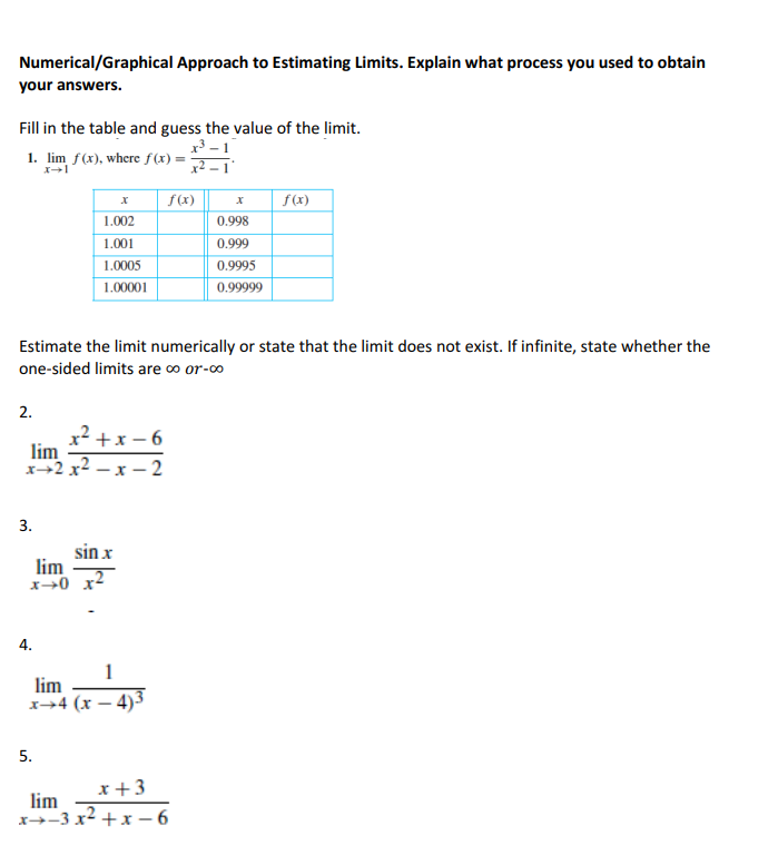 Solved Numerical/Graphical Approach to Estimating Limits. | Chegg.com