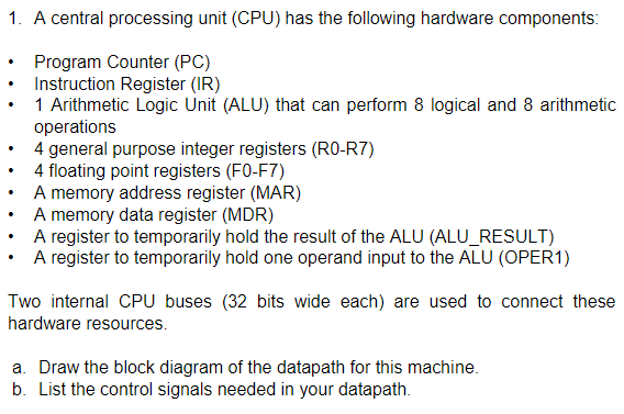 Solved 1. A central processing unit (CPU) has the following | Chegg.com
