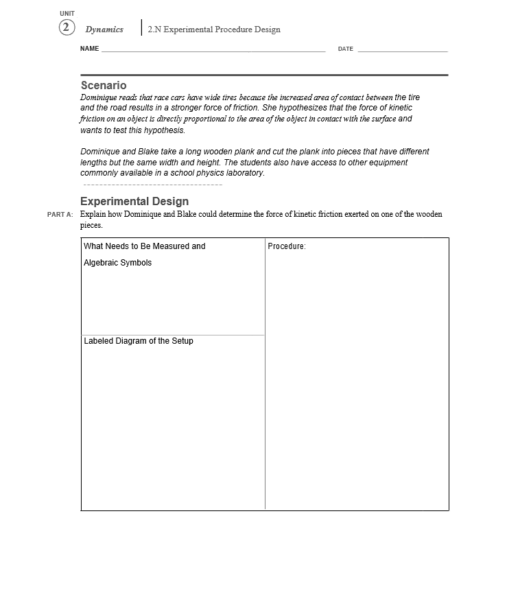 UNIT 2 Dynamics 2.1 Experimental Procedure Design | Chegg.com