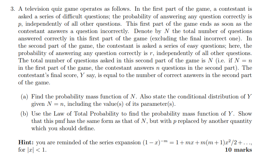 Solved 3. A television quiz game operates as follows. In the | Chegg.com