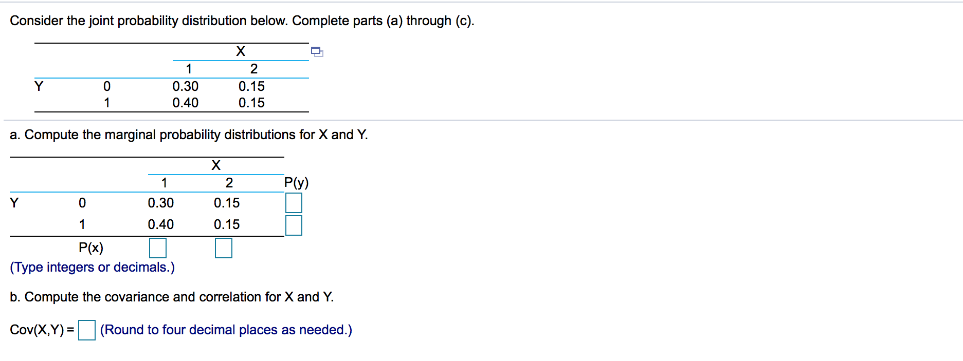 Solved Consider the joint probability distribution below. | Chegg.com