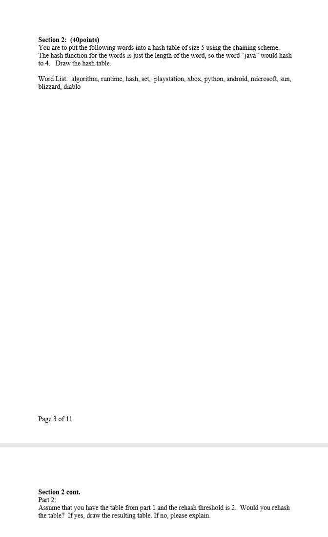 (Solved) : Section 2 40points Put Following Words Hash Table Size 5 ... (Solved) : Section 2 40points Put Following Words Hash Table Size 5 ...