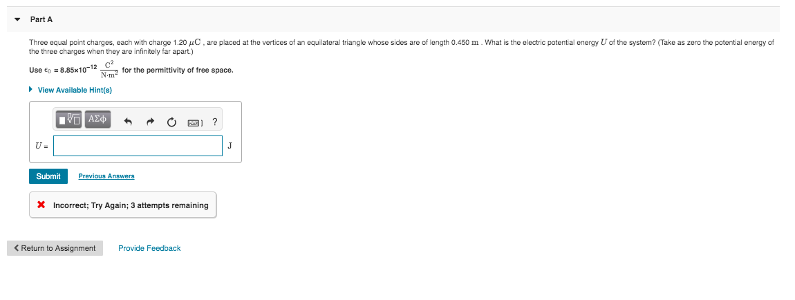 Solved Part A Three equal point charges, each with charge | Chegg.com