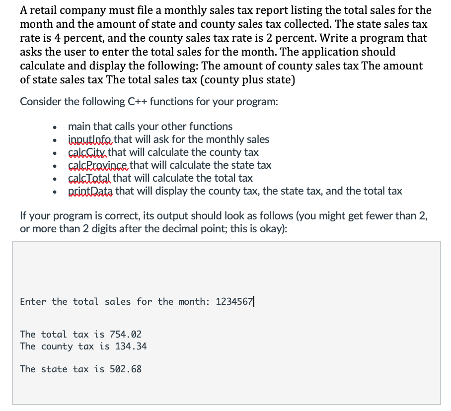 Solved A retail company must file a monthly sales tax report | Chegg.com
