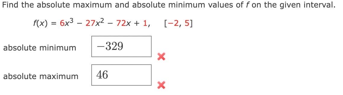 Solved Find the absolute maximum and absolute minimum values | Chegg.com