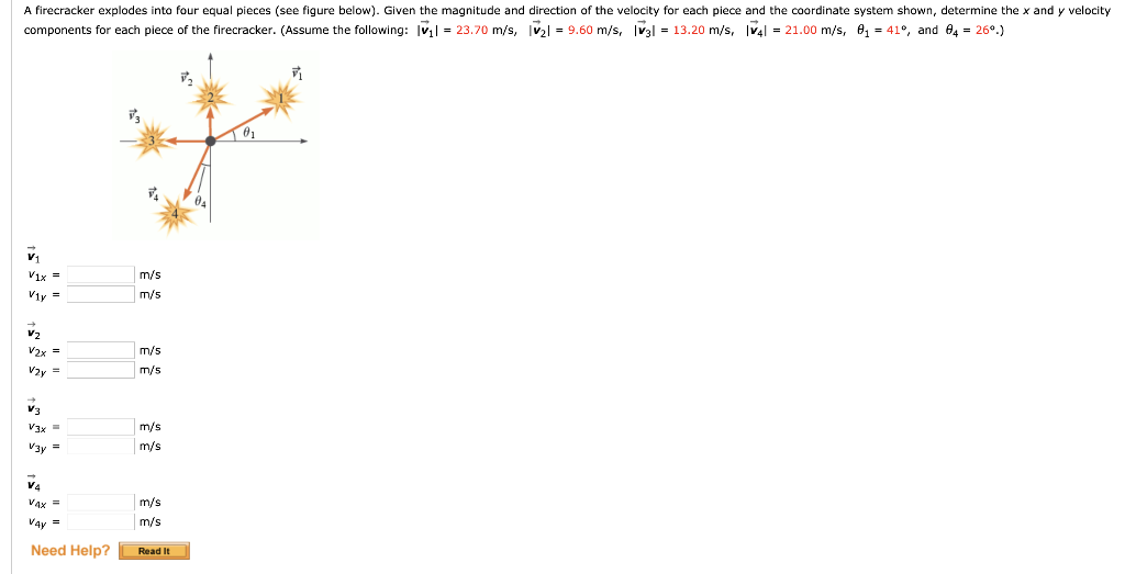 Solved A firecracker explodes into four equal pieces (see | Chegg.com