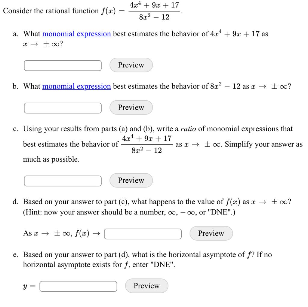 Solved onsider the rational function f(x)=8x2−124x4+9x+17. | Chegg.com