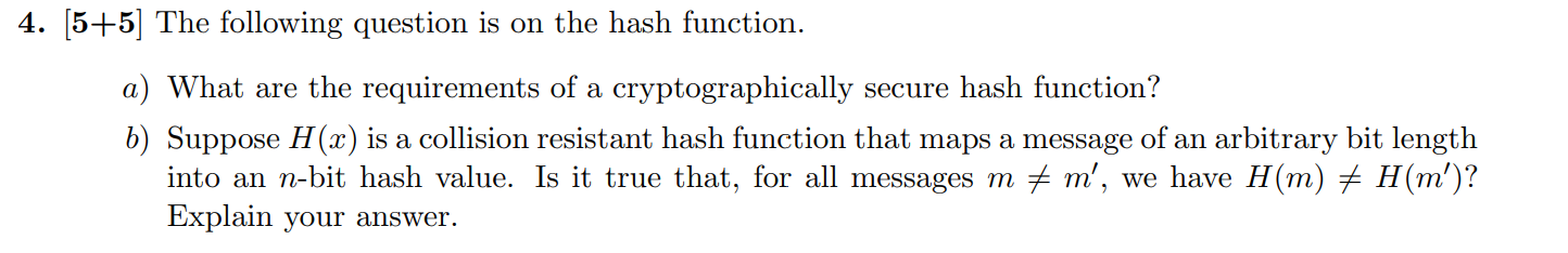 Solved 4. [5+5] The following question is on the hash | Chegg.com
