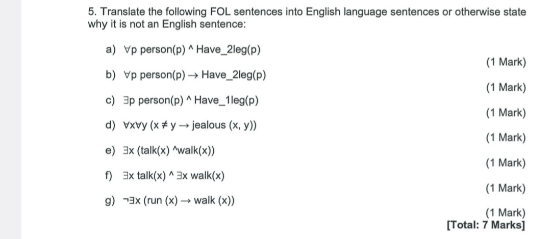 Solved Translate the following FOL sentences into English | Chegg.com