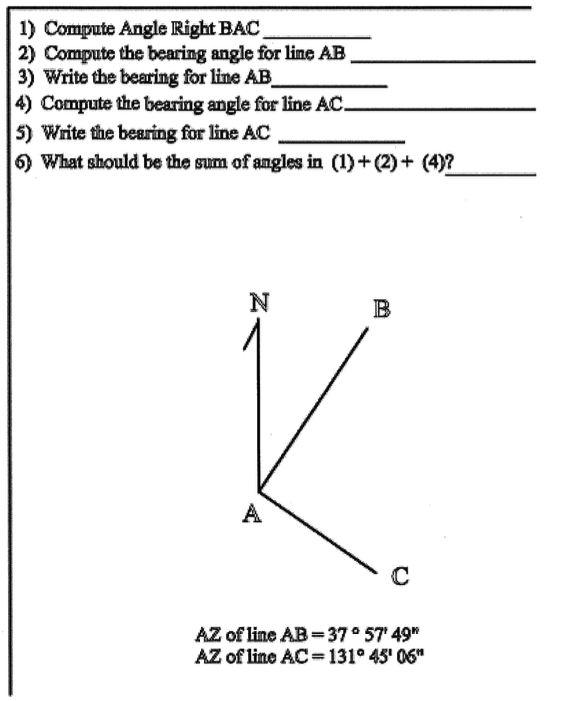 Solved 1) Compute Angle R ight BAC 2) Compute the bearing | Chegg.com Solved 1) Compute Angle R ight BAC 2) Compute the bearing | Chegg.com
