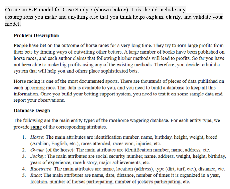 Solved Create an E-R model for Case Study 7 (shown below). | Chegg.com