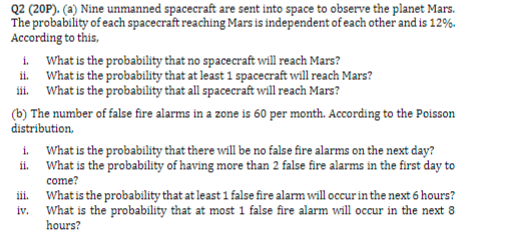 Solved Q2 (20P). (a)Nine unmanned spacecraft are sent into | Chegg.com